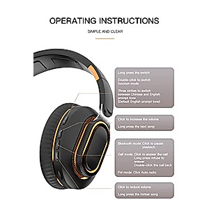 Portable Wireless Headphones - Foldable Lightweight Over-Ear Headphones, Ergonomically Designed Bluetooth Headphones, Soft and Comfortable for Office, School, Travel, Sports