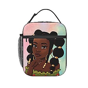 yalinan African Girl Insulated Lunch Bag Black Girl Kids Lunch Box Small Freezable Lunchbox for Teen Girls Teacher Work Middle School Picnic