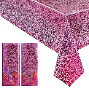 2 pcs Pink&Purple Holographic Party Tablecloths 40" x 108" Laser Sparkly Table Cloths Iridescence Foil Glitter Table Cover for Mermaid Unicorn Wedding Anniversary Baby Shower Birthday Party Supplies