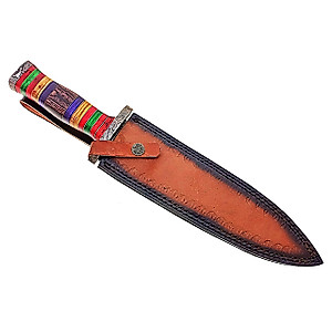 Damascus Steel Hunting Knife - Fixed Blade Knives with Sheath - Firm Grip Handle Made of Rose Wood (MD)