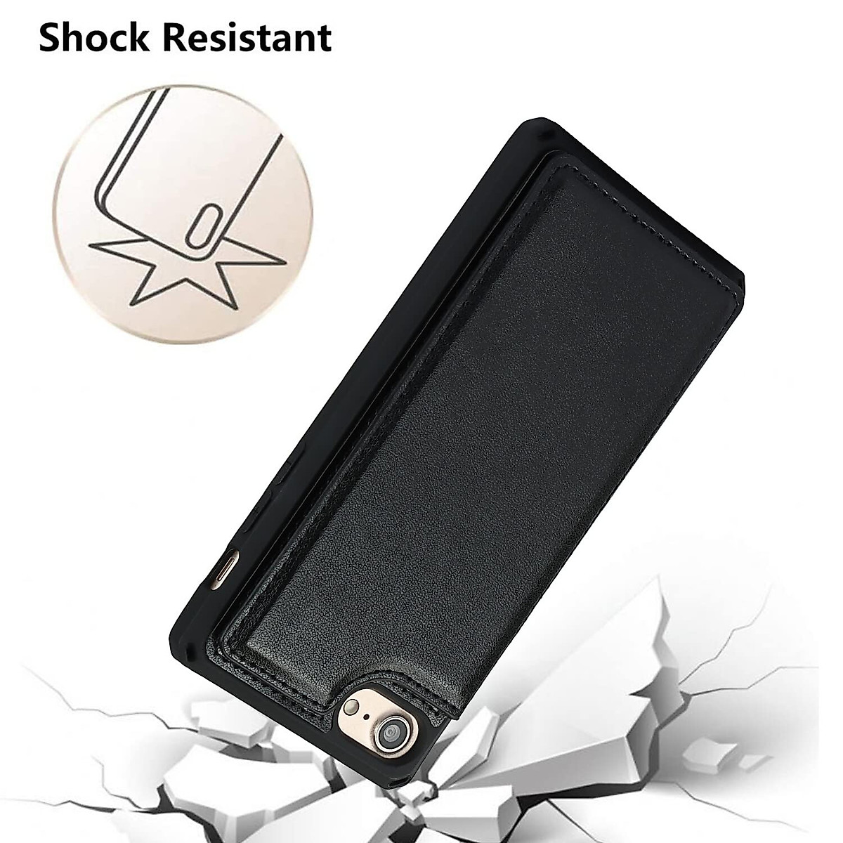 Cavor for iPhone 8 iPhone SE Case Wallet with Card Holder,Wallet Case with Card Holders for iPhone 7 Phone Case,[with Strap] PU Leather Shockproof Cover for iPhone 7/SE2022/SE2020- Macaron Black