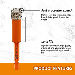 BGTEC Dry Diamond Drill Bits 2pcs 1/4" with Quick Change Hex Shank for Granite Porcelain Tile Ceramic Marble