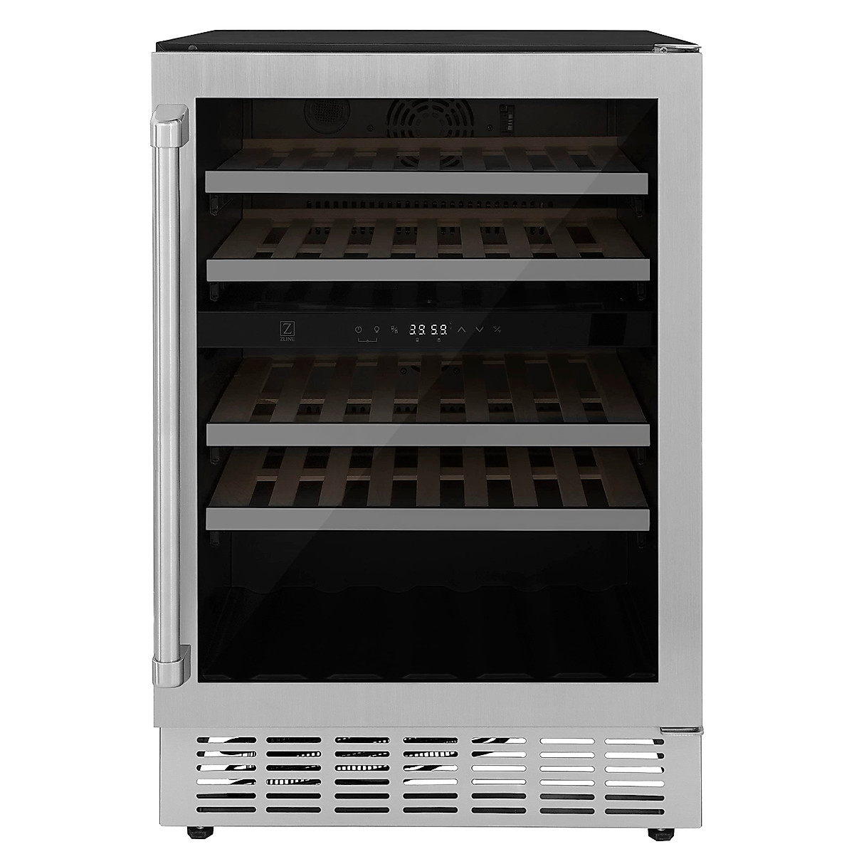 Z Line Kitchen and Bath ZLINE 24" Dual Zone 44-Bottle Wine Cooler in Stainless Steel with Wood Shelf (RWV-UD-24)