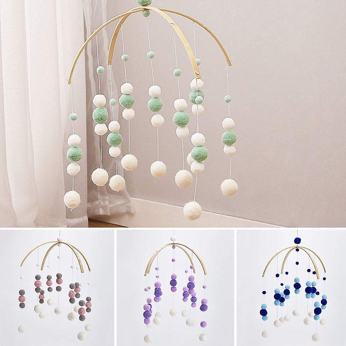 Baby Crib Mobile,Baby Mobile Crib Felt Ball Hanging Toys Pendant Wind Chimes Decorations,Gifts for Newborn,Nursery Decor for Girls Boys(Purple)
