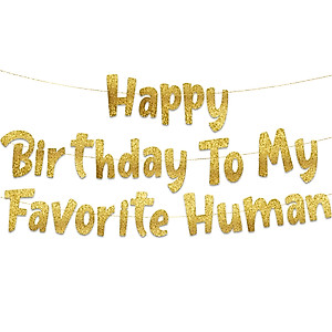 Happy Birthday To My Favorite Human - Funny Birthday Gold Glitter Banner – Birthday Party Supplies, Ideas, Gifts and Decorations