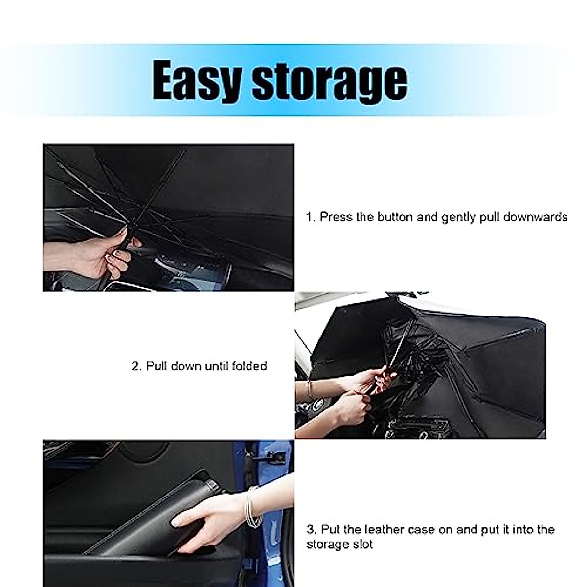 NGHEY 1 PC Car Windshield Sun Shade Umbrella, 34.64" x 56.69" Opening Design Foldable Umbrella, Dashboard Protective Sun Shield Shade Keep Your Vehicle Cool for Car SUV Truck (Silver)