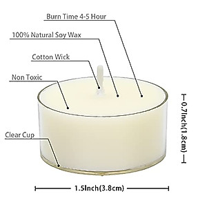 DEYBBY Scented Soy Tealights, Aromatherapy Soy Wax Candle Bulk|Clear Cup|12 Counts|Long Lasting|4 Hour Burn Time|Jasmine|for for Party and Home Decoration