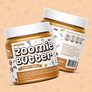 Zoomie Butter Original All Natural Dog Peanut Butter Spread. Human Grade, Healthy Dog Treat/Dog Food. Peanuts & Honey for Puppy Training, Behavior Aid, Pet Enrichment Toys, Grown & Made in USA