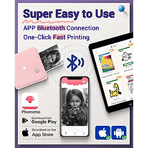 Memoking Inkless Sticker Printer - 300dpi M02Pro Thermal Mini Printer for Phone, Bluetooth Sticky Note Printer, Portable Pocket Printer Machine - Pink Mini Photo Printer for DIY, Study Notes