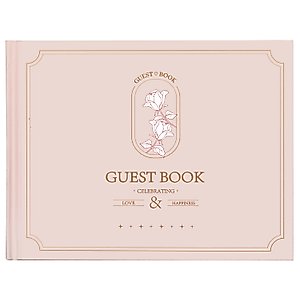 FOUNCY Wedding Guest Book - Elegant Hardcover Guest Book to Sign in & Photos,100 Blank Pages for Wedding Reception, Bridal, Baby Showers and Birthdays - Pink, 9"x7", Ivory Paper