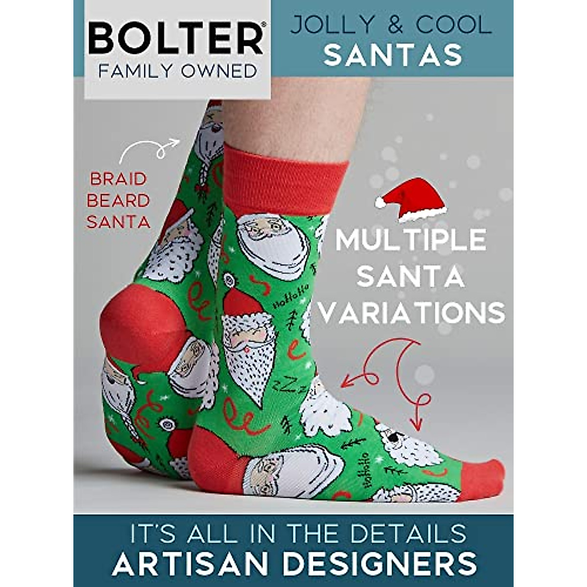 Bolter 6 Pack Men's Christmas Socks Crew Height Dress Socks (Medium, Xmas Party)