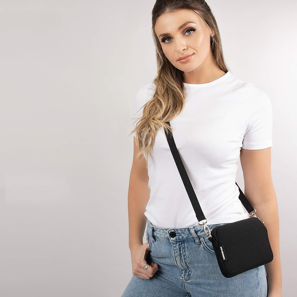 Somewhere Haute Mini Perforated Neoprene Clutch Crossbody Bag for Women (Pumpkin Orange)