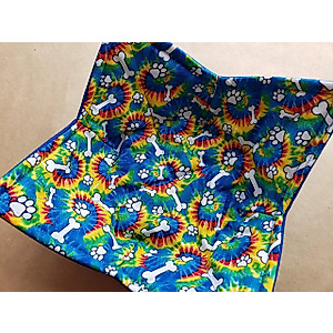 Tie Dye Dog Bone Paw Print Microwave Bowl Cozy Hippie Puppy Reversible Microwaveable Potholder Bowl Buddy BoHo Bohemian Puppy Kitchen Linens Handmade Housewarming Hostess Gifts Under 10