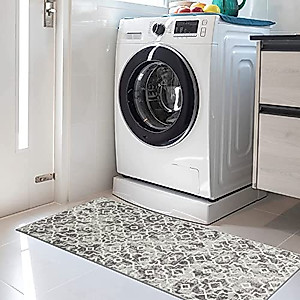 Wonnitar Moroccan Washable Area Rug - 2x3 and 2x4.3 Grey Distressed Entryway Kitchen Rug Non-Slip Modern Geometric Trellis Throw Rug Faux Wool Indoor Floor Carpet for Bedroom Bathroom Laundry