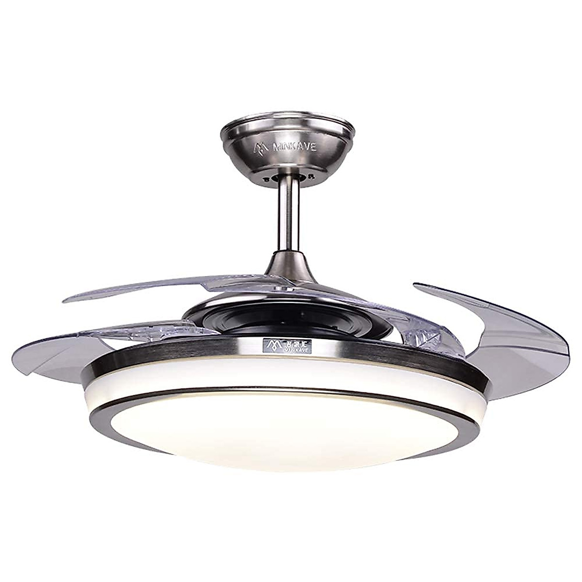 Fandian 44" Modern Ceiling Fan with Lights Remote Control Chandelier Fixture, 3 Lighting Changes Retractable Fandelier for Living Room Bedroom, Brush Chrome with Silent Motor