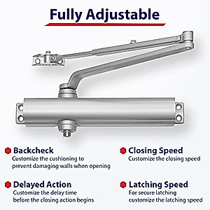 Lawrence Heavy Duty Door Closer Commercial Grade 1 - Adjustable 6-Speed Delayed-Action Door Control with 3 Pistons – Flexible Installation with Included Hardware - Lawrence Hardware LH816