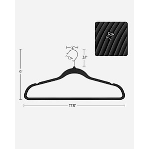 SONGMICS Rubber-Coated Plastic Hangers, 50 Pack Non-Slip Coat Hangers, Space-Saving Slim Clothes Hangers, 360 Degree Swivel Hooks, Shoulder Notches, Black UCRP008B05