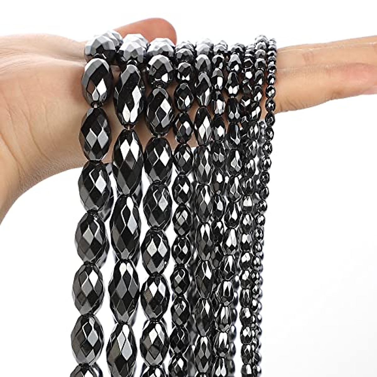 NHBT YU Natural Stone Beads Black Hematite Round Loose Beads for Jewelry Making Needlework Bracelet DIY 1-14 MM T87 (Color : H8472, Item Diameter : 5x8mm about49 pcs)