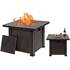 HAPPYGRILL Propane Gas Fire Pit Table Outdoor Patio Gas Burner Stove Fire Table, 50,000 BTU Propane Fire Pit Table with Lid