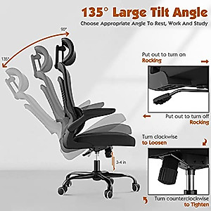 SOMEET Ergonomic Mesh Office Chair with Lumbar Support, High Back Office Chair with Flip-up Arms, Mesh Computer Gaming Chairs with Adjustable Headrest, Ergonomic Chair for Home Office Work, Black