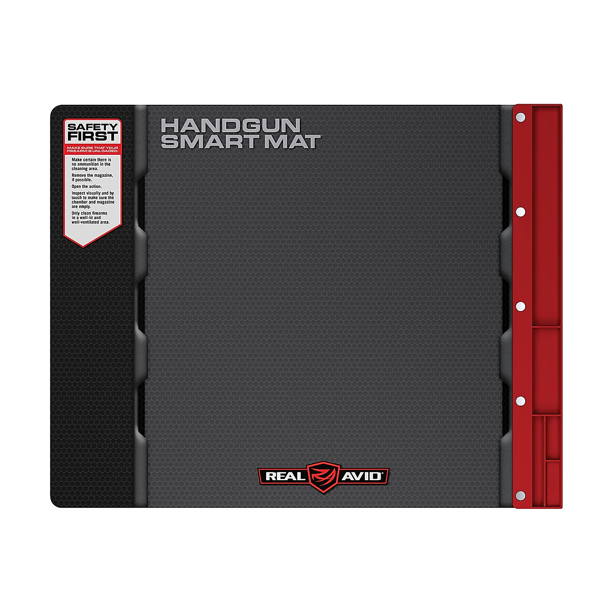 Real Avid Gun Cleaning Mat for Handguns with Magnetic Organizer Parts Tray; Protective Workbench Mat for Pistol Cleaning, Handgun Cleaning Pad with Red Tray for Gun Accessories and Gun Parts