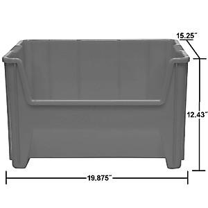 Akro-Mils 13017 Stack-N-Store Heavy Duty Stackable Open Front Plastic Storage Container Bin, (15-Inch x 20-Inch x 12-1/2-Inch), Gray, (3-Pack)