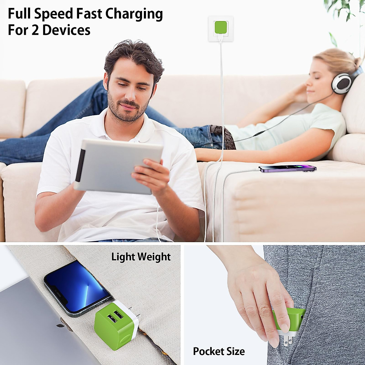 Wall Charger Block, USB Wall Charger for iPhone 15 Pro Max 14 13 12 11 8,Dual USB Fast Charger for Samsung Galaxy A14 5G A54 5G A53 A13 A24 A03s A23 Z Flip 5 Fold 5 S23 Ultra S22 S21 S20,Pixel 7a