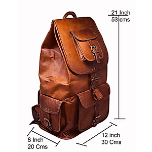 21" Brown Leather Backpack Vintage Rucksack Laptop Bag Water Resistant Casual Daypack College Bookbag Comfortable Lightweight Travel Hiking/picnic For Men