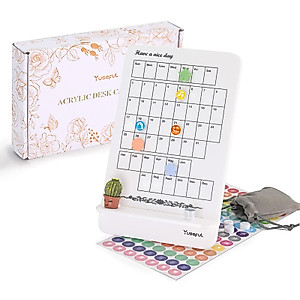 Yuseful Acrylic Desk Calendar - Perpetual Calendar with DIY Planner Magnets - Unique Gifts for Women, Desk Decorations for Women Office, Desk Accessories Aesthetic, Cute Desk Decor(White)
