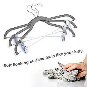 HOUSE DAY Velvet Skirt Hangers 24 Packs Velvet Hangers with Clips Ultra Thin Non Slip Velvet Pants Hangers Space Saving Clothes Hangers for Skirts, Pant, Jeans (Light Grey)