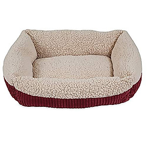 Petmate Aspen Pet 80136 Self Warming Rectangular Lounger For Pets, 24" x 20", Warm Spice With Creme, Barn Red/Cream