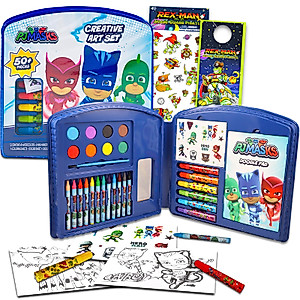 Disney PJ Masks Art Set for Kids - 50 Pc Superhero Art Kit Bundle with PJ Masks Coloring Utensils, Paint, Art Pad, Stickers, More | PJ Masks Painting Kit for Kids