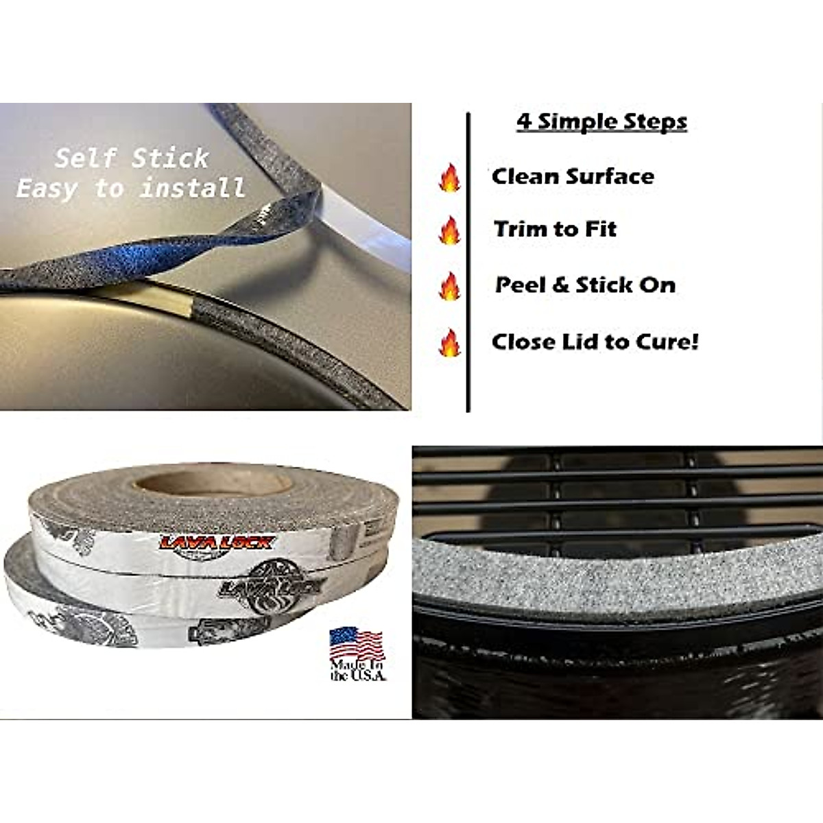 1/2" x 1/8" LavaLock High Temp BBQ Gasket Smoker Seal for Nomex Door Lid, Self Stick Grey