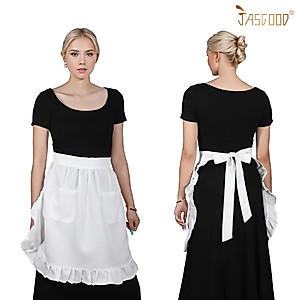 JASGOOD Women's Apron Kitchen Cooking Aprons with Pockets Vintage Maid Aprons for Halloween Costume