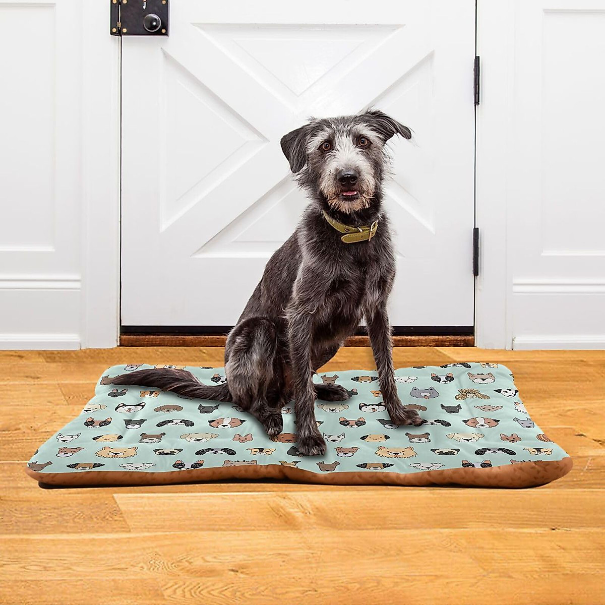 Coikll Puppy Dog Faces Pet Bed Pad Soft Dog Bed Mat with Anti-Slip Bottom, Machine Washable Crate Pad Mattress for Dog Sleeping- 24 * 18inches