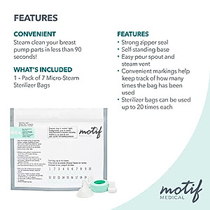 Motif Medical, Breast Pump Parts and Accessories Microwave Steaming Bags - Pack of 7
