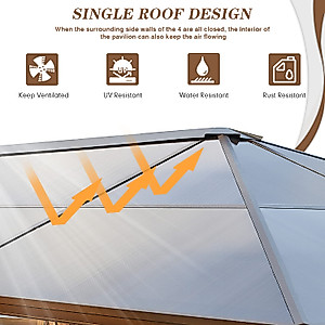 EROMMY 10' x 12' Gazebo Single Polycarbonate Roof Canopy Outdoor Aluminum Frame Permanent Pergolas with Netting and Curtains for Patio Backyard Garden Lawns Parties