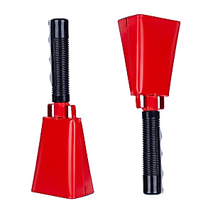 Steel Cowbell with Handle 8 Inch Cow Bells Noise Makers, 2 Pack Large Cowbells for Sporting Events, Hand Percussion Cowbells Cheering Bell for Football Game Party Concert Graduation School (Red)