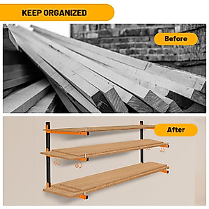 DIYTUNINGS Folding Garage Storage Rack Wall Mount, Heavy Duty Lumber Organizer Metal Rack, Wood Storage Shelves for Home Improvement Indoor & Outdoor Use, Holds up to 720 lbs