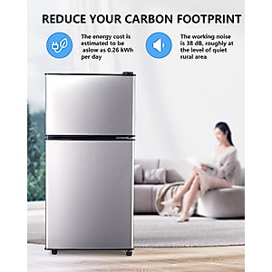 Iorbur FLS-90-SILVER 4.0Cu.Ft Compact, Small Refrigerator with Freezer, Retro Fridge with Dual Door, 7 Level Adjustable Thermostat for Garage, Dorm,Bedroom, Office, Silver