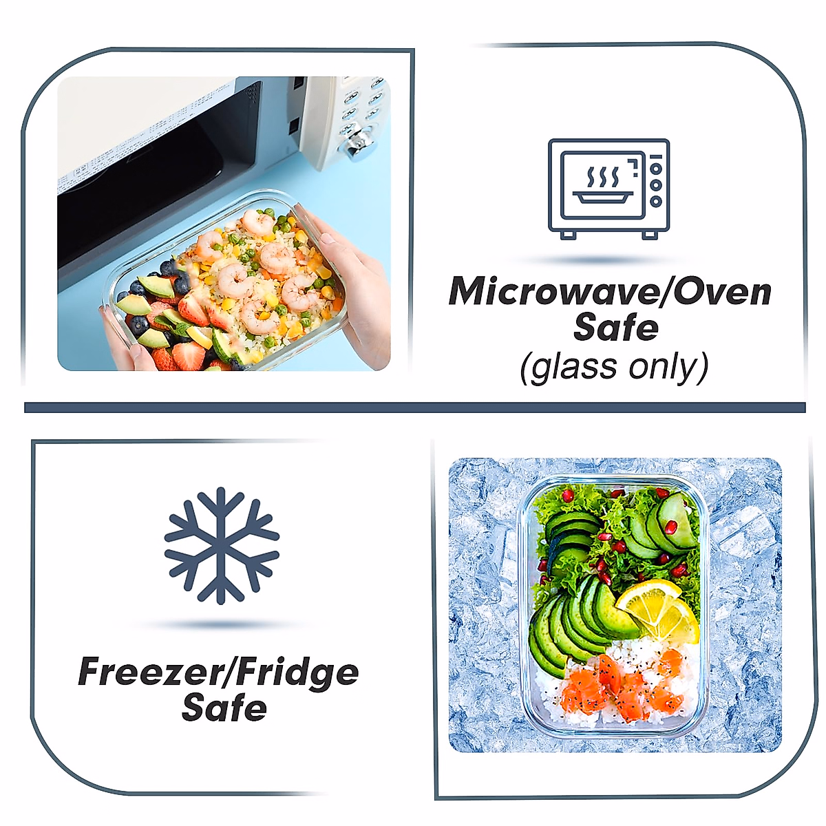 BAYZZ 10 Packs Glass Food Storage Containers with Lids, Glass Meal Prep Containers, Airtight Glass Lunch Containers - Freezer,Oven,Microwave Safe