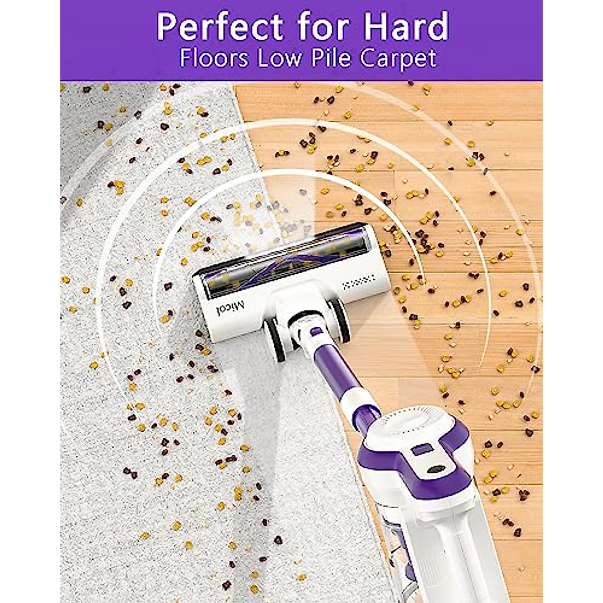 Micol Cordless Vacuum Cleaner, 6-in-1 Lightweight Stick Vacuum, 2 Modes of Powerful Suction, Maximum 38 Mins Runtime, Removable Battery, Household Vacuum Cleaner for Home Hard Floor Pet Hair Carpet