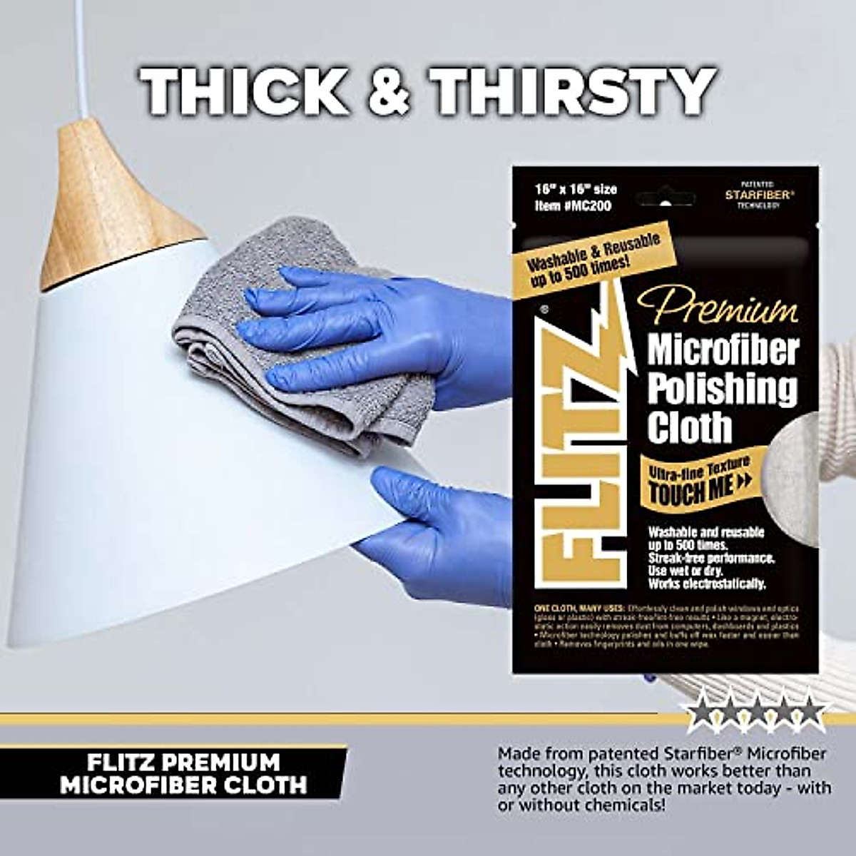 Flitz MC200-12A-12PK Thick 'n Thirsty Silver 16" x 16" Microfiber Cloth, 12-Pack