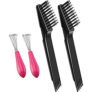4 Pieces Hair Brush Cleaning Tool Comb Cleaner Brush Hair Brushes Cleaner Comb Mini Hair Brush Comb Cleaning Brush Hair Brush Cleaner Tool for Removing Hair Dust Home Salon Use (Pink Plastic Handle)