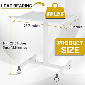 NEWBULIG Mobile Laptop Overbed Table Adjustable Height Small Rolling Sit Stand Desk, Teacher Podium with Wheels, 19" D x 25.7" W, White