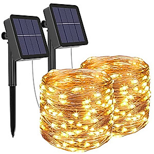 Solar String Lights Outdoor, 2Pack 240LED Total Solar Powered Fairy Lights 8 Modes Garden Copper Wire Waterproof Decoration Lighting for Tree Patio Christmas Camping Wedding Party(Warm White)