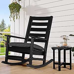 Patio Rocking Chair Outdoor 2-Piece, All Weather Resistant Comfort Rocker Chair, Porch Rocker Table Set w/Cushion of Detachable Cover, Both Outdoor and Indoor, for Patio Living Room Lawn Garden