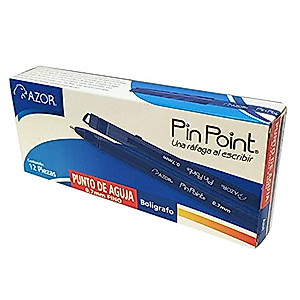 AZOR Pin Point Blue Fine Point Writing Pens 0.7mm with Hole for Retractable Cord, Chain, Clipboard or Countertop – Pack of 12