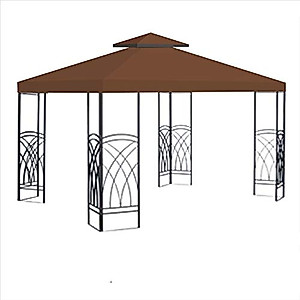 Strong Camel Double Tier Replacement Cover for 10'X10'Gazebo Canopy Top Patio Pavilion Cover Sunshade Polyester-Brown