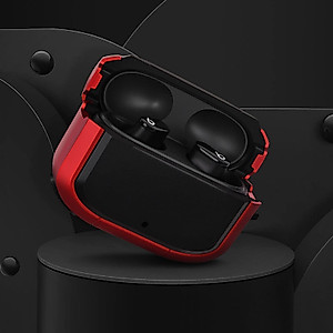 Upgraded Case for New Beats Studio Buds 2021, Filoto Rugged Beats Studio Buds Hard Shell Protective Case Cover Earbuds Headphone Accessories with Keychain for Men Women (Black/Red)